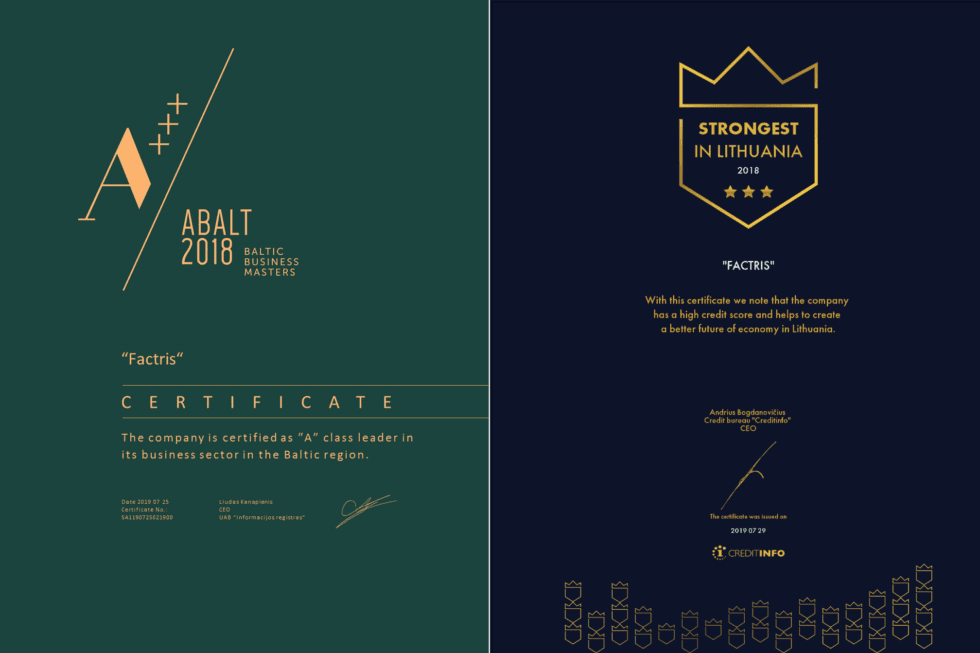 Strongest in Lithuania - Factris receives an ABALT 2018 certificate